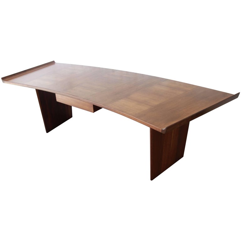 Excellent Curved Top Walnut Harvey Probber Executive Desk at 1stDibs