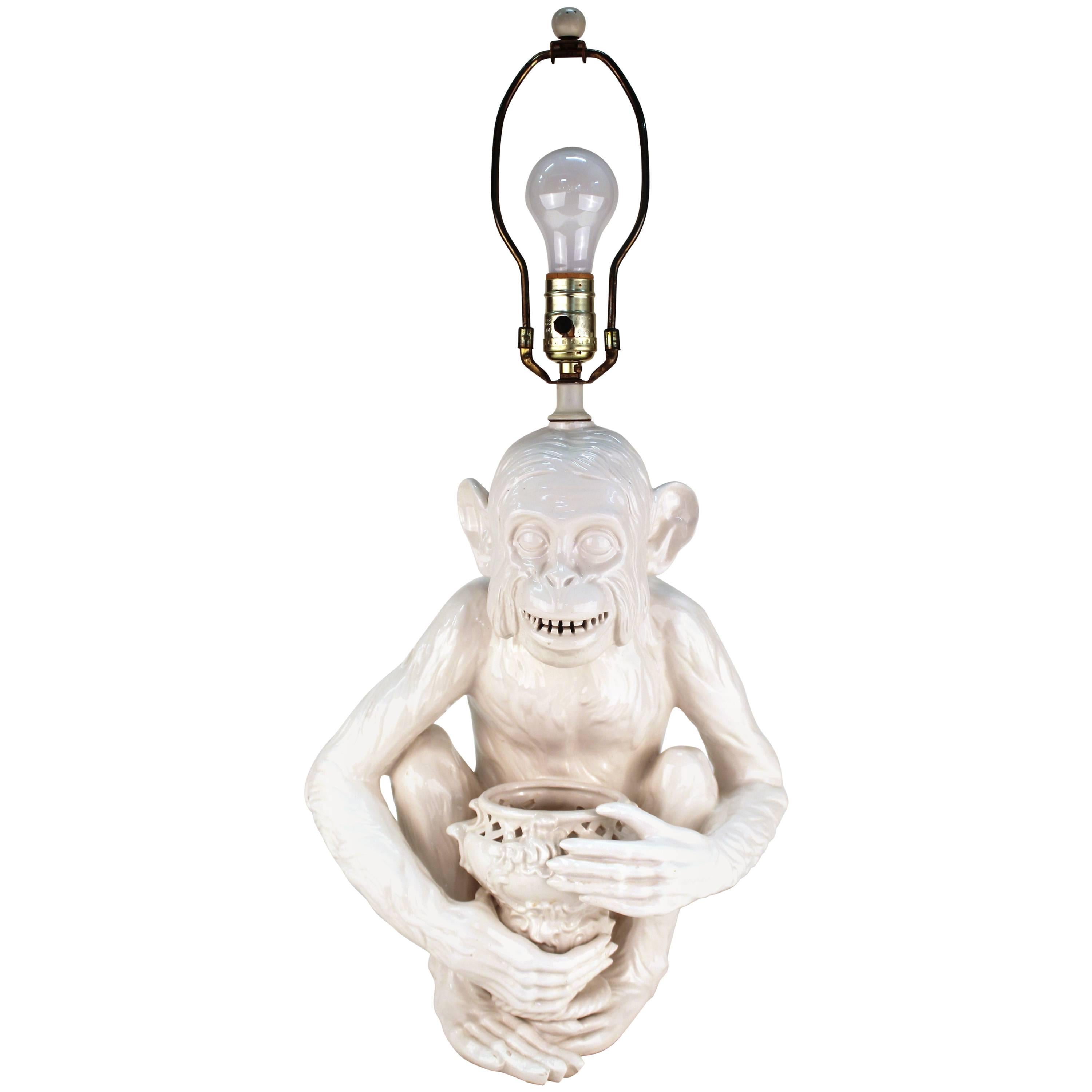 Hollywood Regency Ceramic Monkey Table Lamp For Sale at 1stDibs