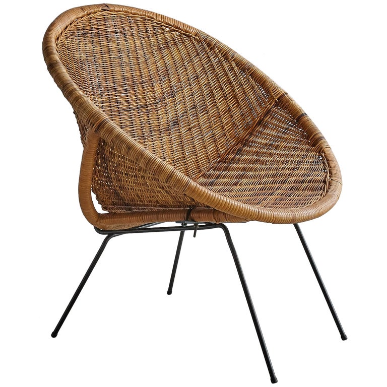 Wicker and Iron Bucket Chair at 1stDibs