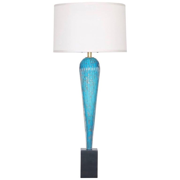 Barovier Table Lamp in Copper Infused Blue and White Murano Glass at ...