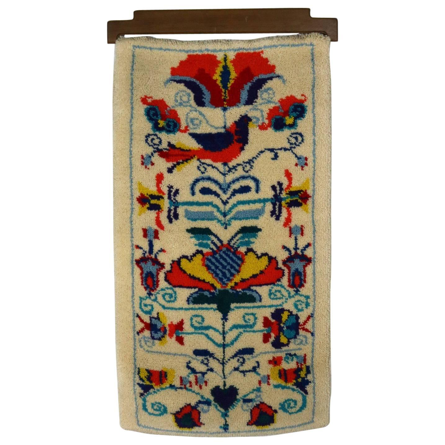 Scandinavian Hooked Rug Wall Hanging Vintage Midcentury at 1stDibs