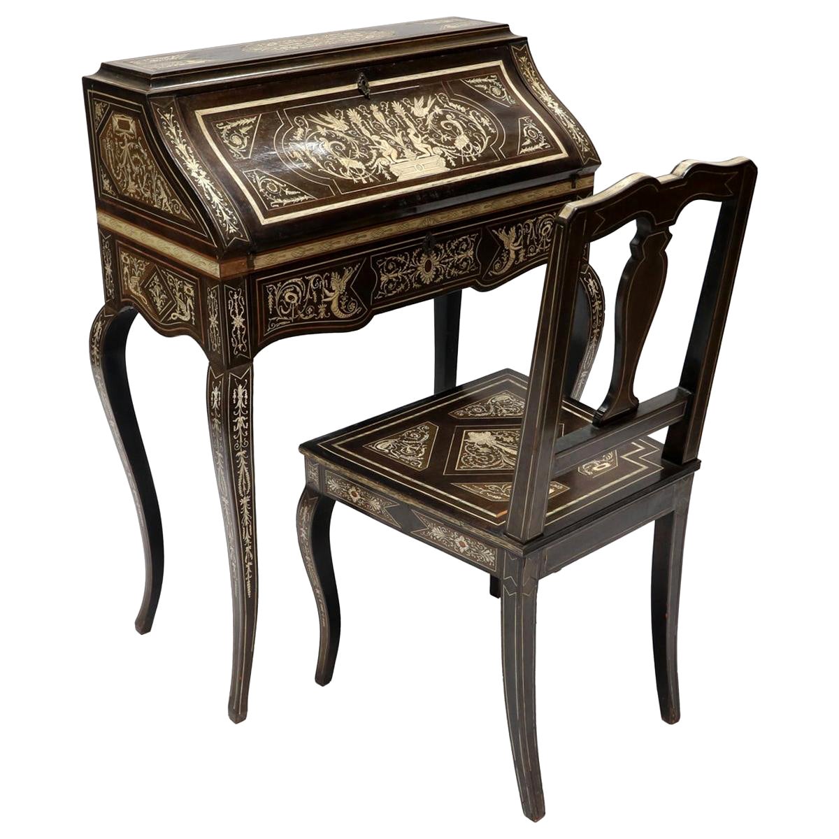 Inlay Marquetry Bombay Desk / Secretary For Sale at 1stDibs