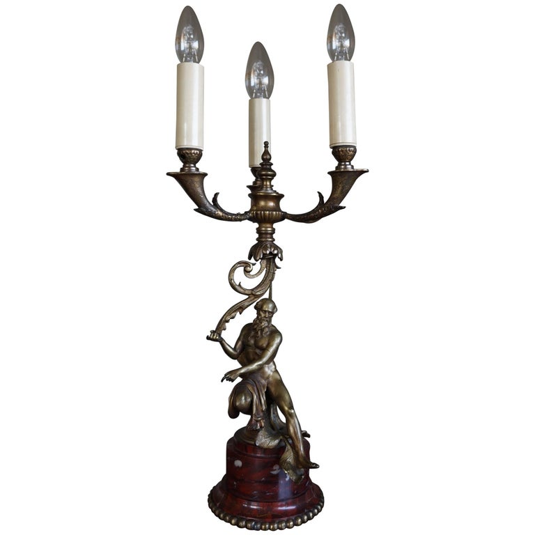 Antique Bronze Empire Style Table Lamp with a Nude Zeus Sculpture on ...