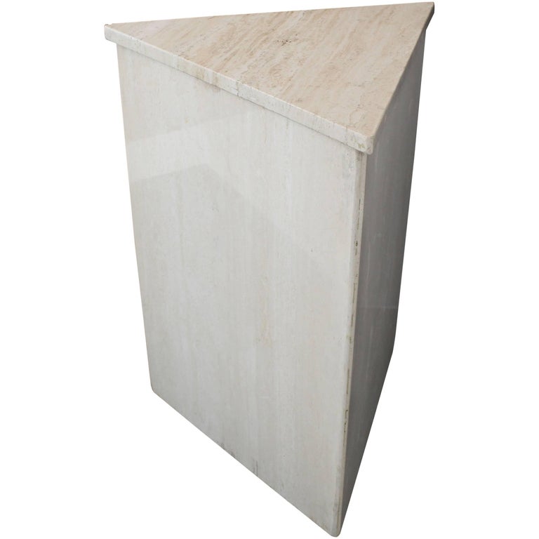 Triangle Triangular Travertine Pedestal Stand Side Table at 1stDibs