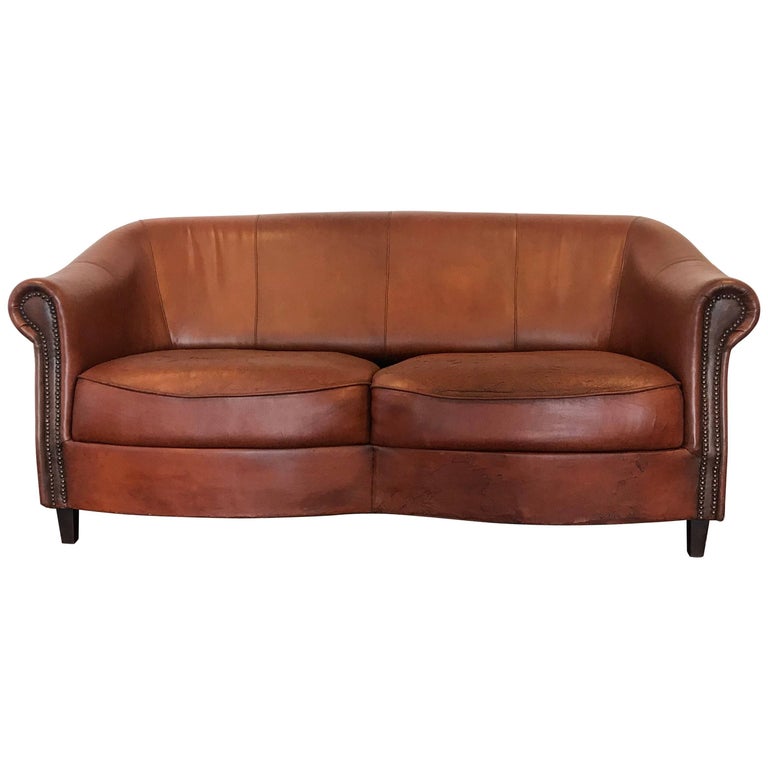 Dutch Cognac Leather Cigar Sofa at 1stDibs