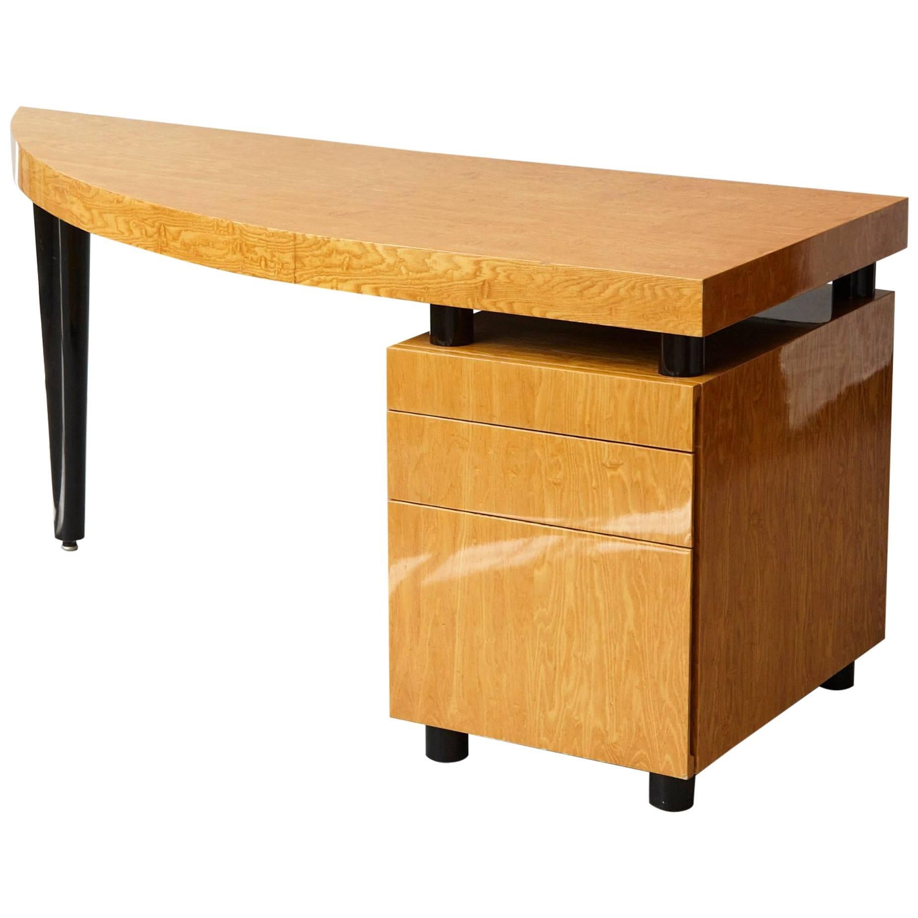 Mariani For Pace Grey-Blue Leather Executive Desk and Credenza at 1stDibs