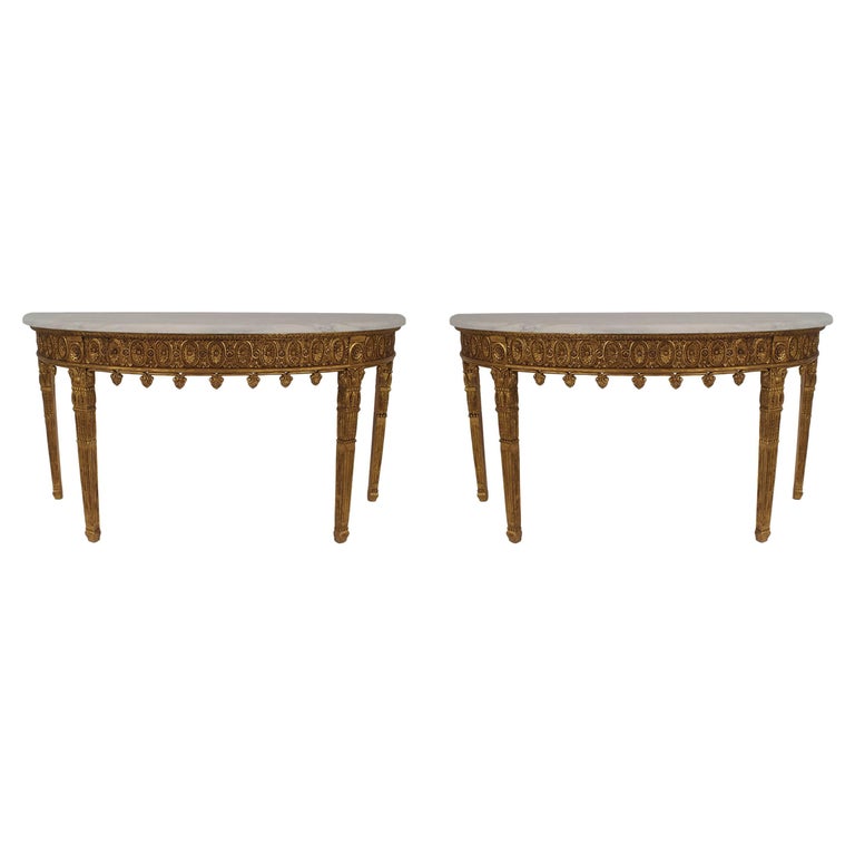 Pair of English Adam Gilt Demilune Console Tables For Sale at 1stDibs