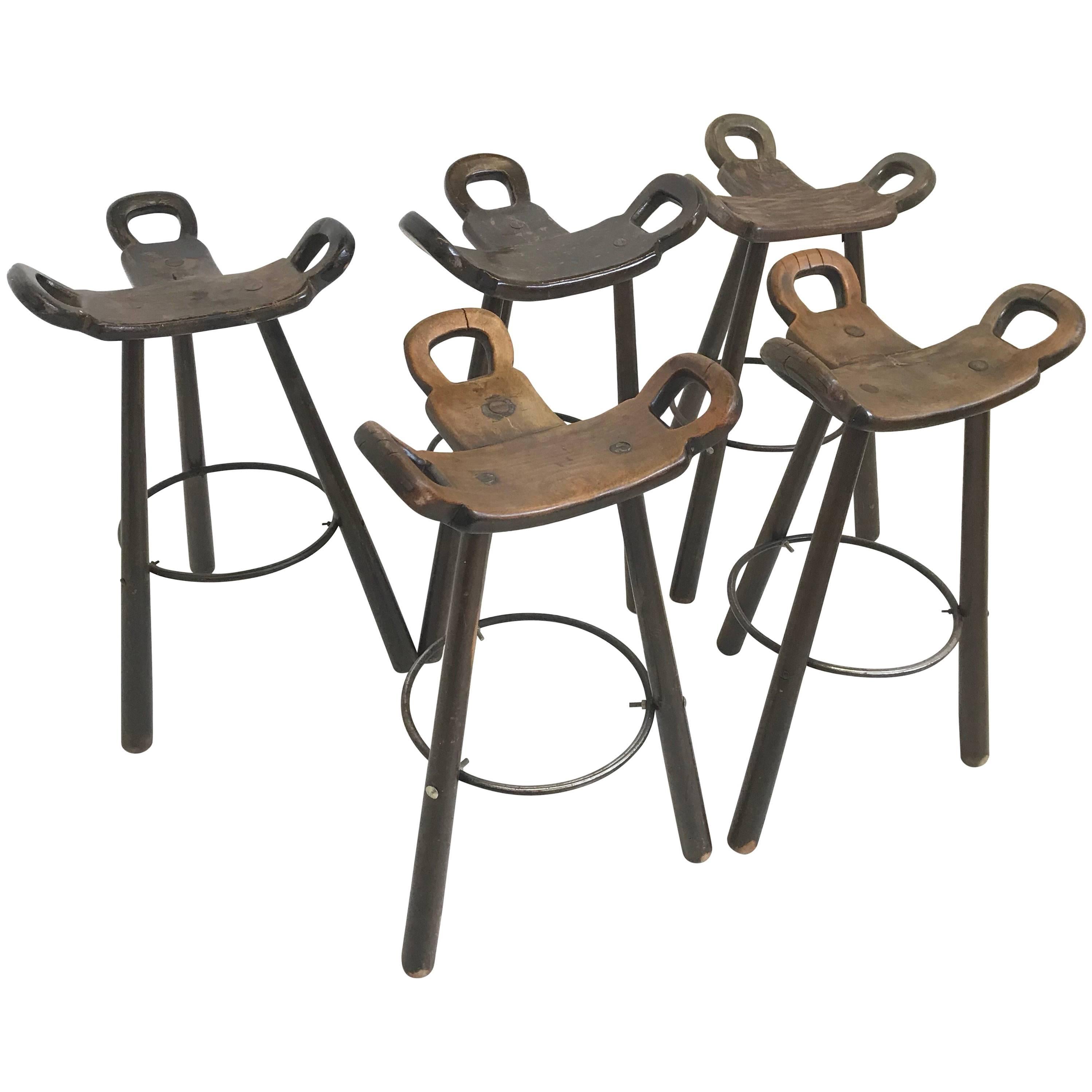 Brutalist Barstool Spanish Chair Marbella Set of Five For Sale at 1stDibs