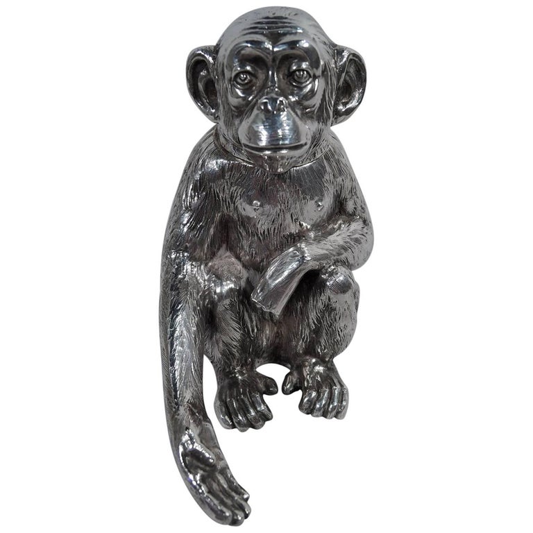 Antique German Silver Box in Form of Friendly Monkey For Sale at 1stDibs