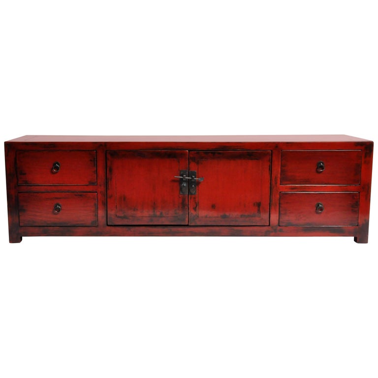Red Lacquered Chinese Kwang Chest with Four Drawers at 1stDibs
