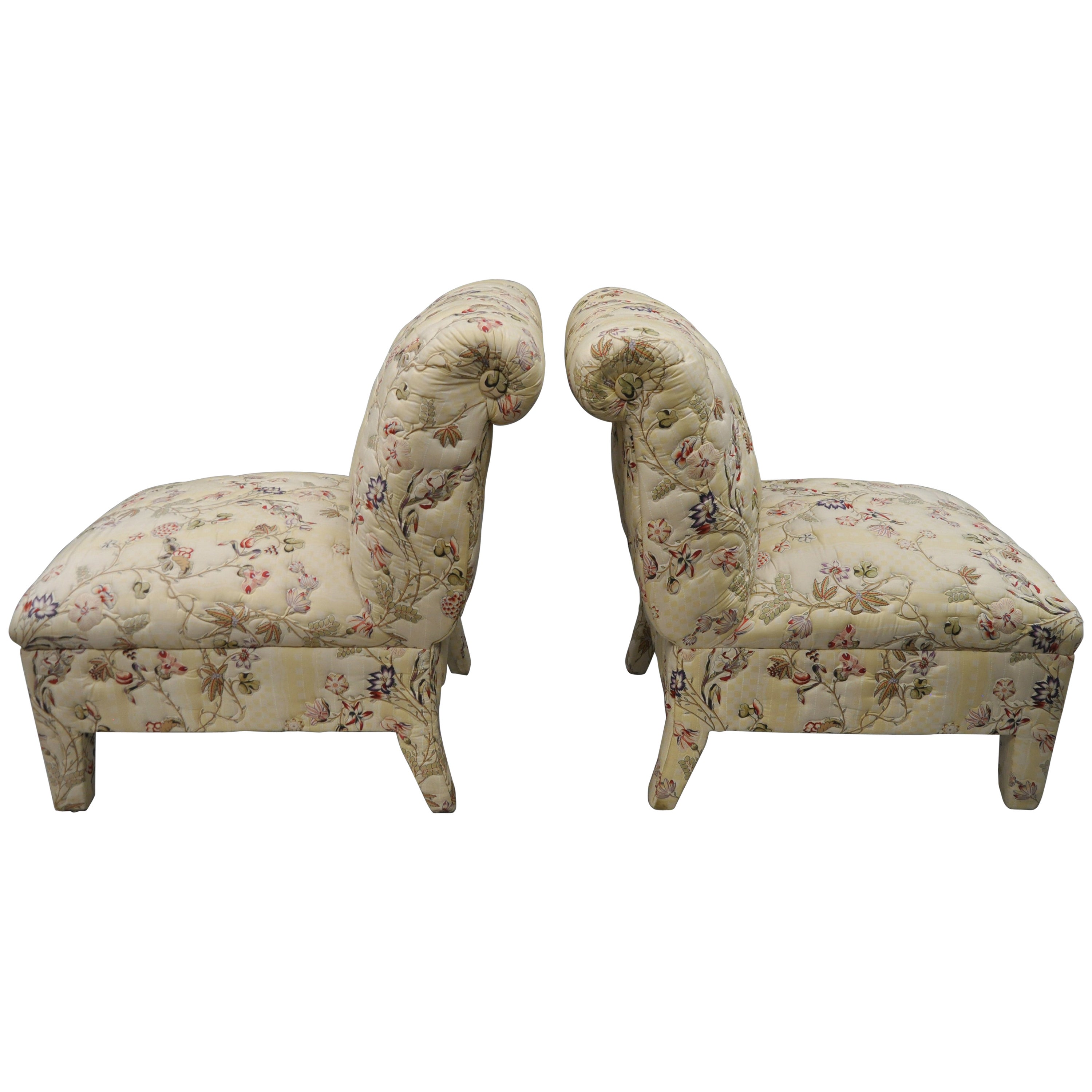 Pair of Unique and Sculptural Roll Back Slipper Chairs and Ottomans For ...