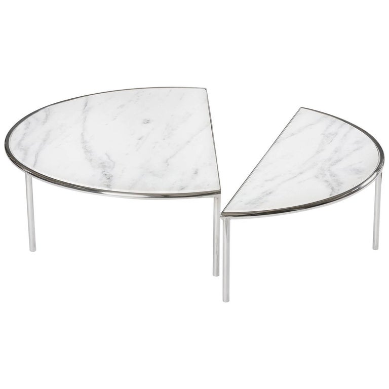 Table centrale fendue contemporaine RAIN en acier inoxydable et marbre ...