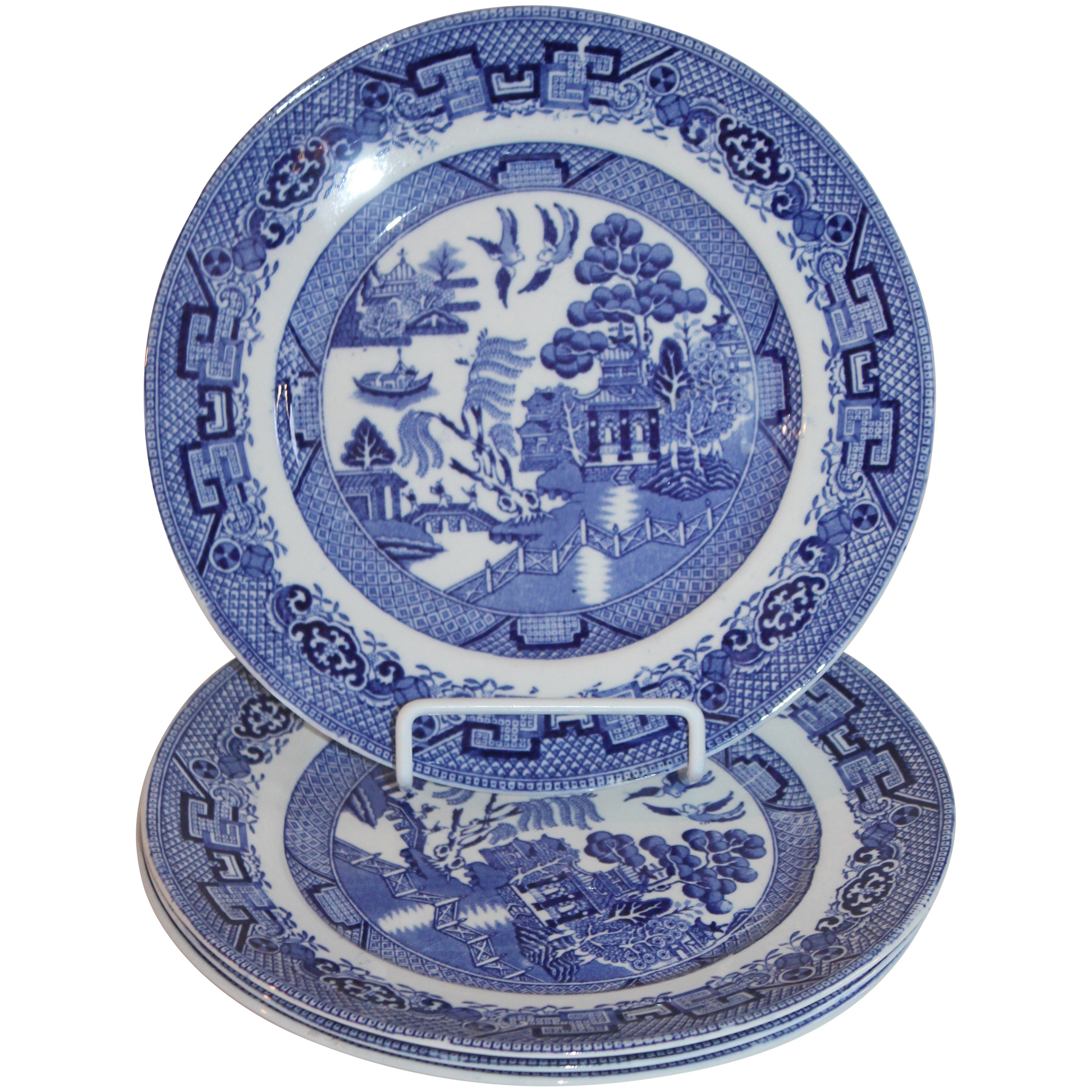 English Wedgwood and Co 19th Century Blue and White Stoneware Willow ...