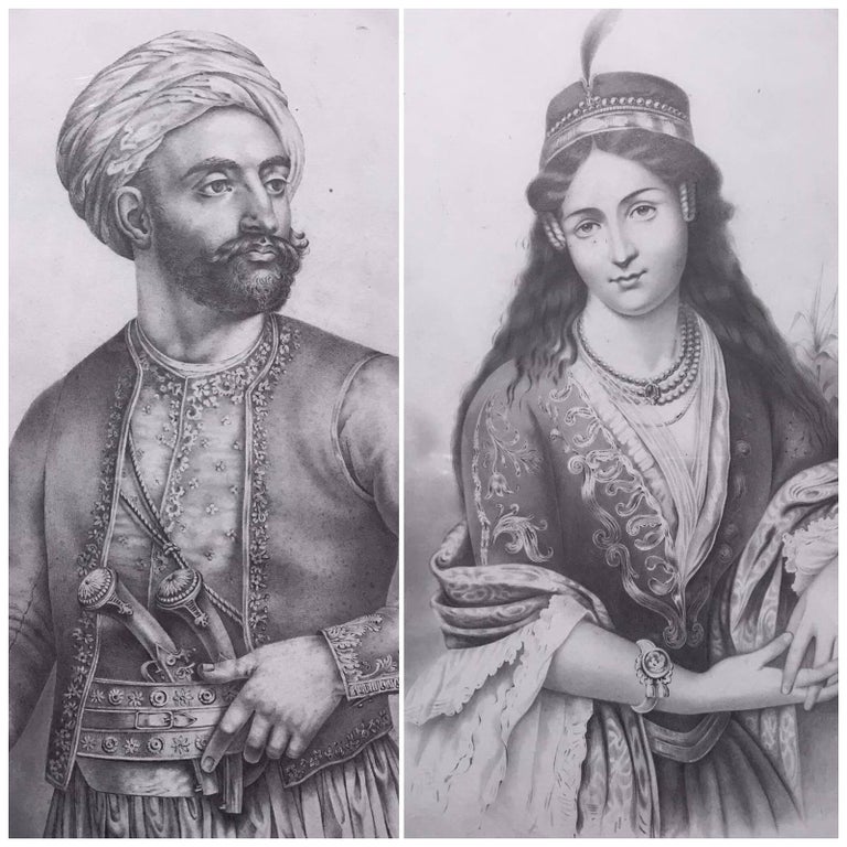 19th Century, Beautiful Black Ink Painting of Turkish Sultan and ...