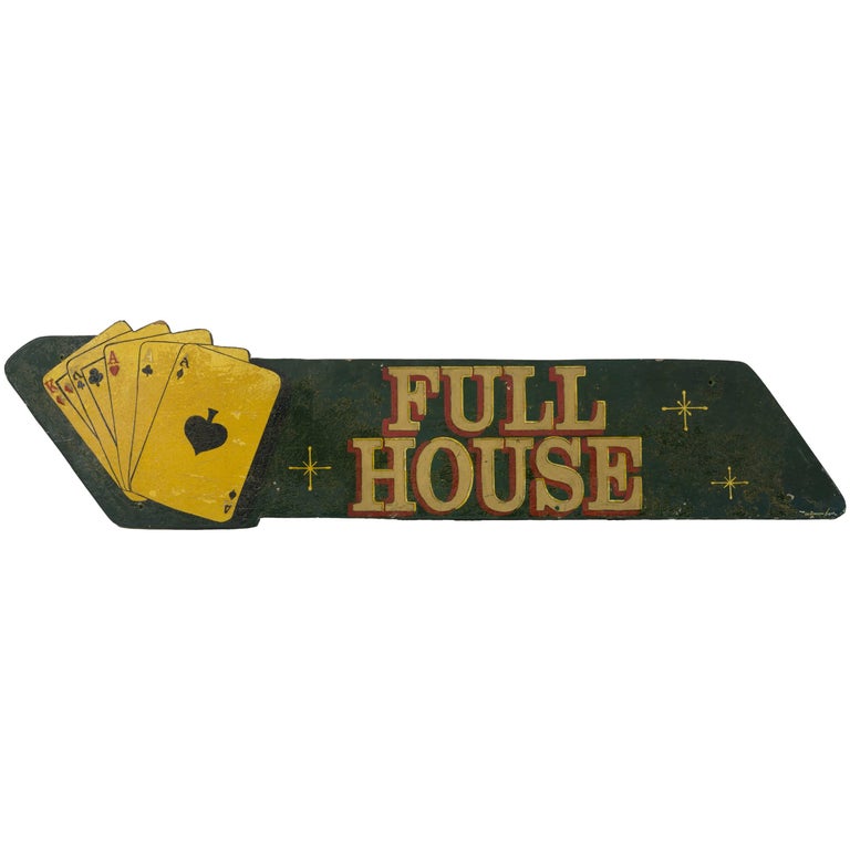Painted "Full House" Card Sign For Sale at 1stdibs