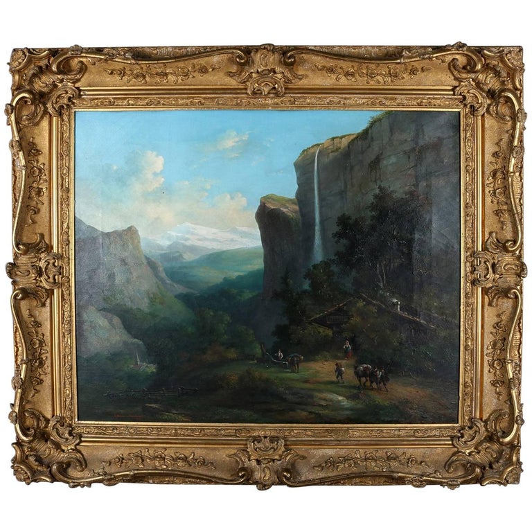 Antique German Oil on Canvas Landscape by Karl Friedrich C. Welsch at ...