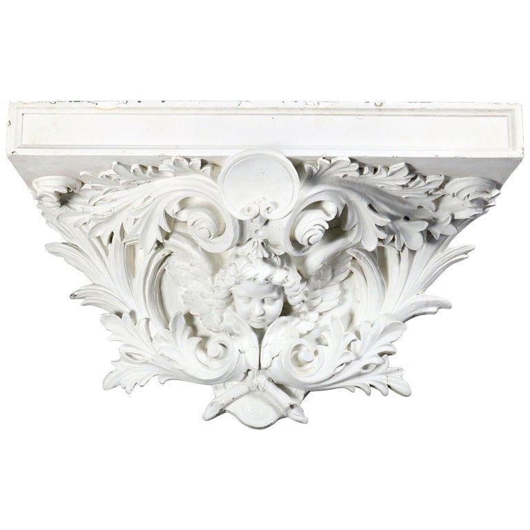 Oversized Architectural Rococo Figural Plaster Cherub and Acanthus ...