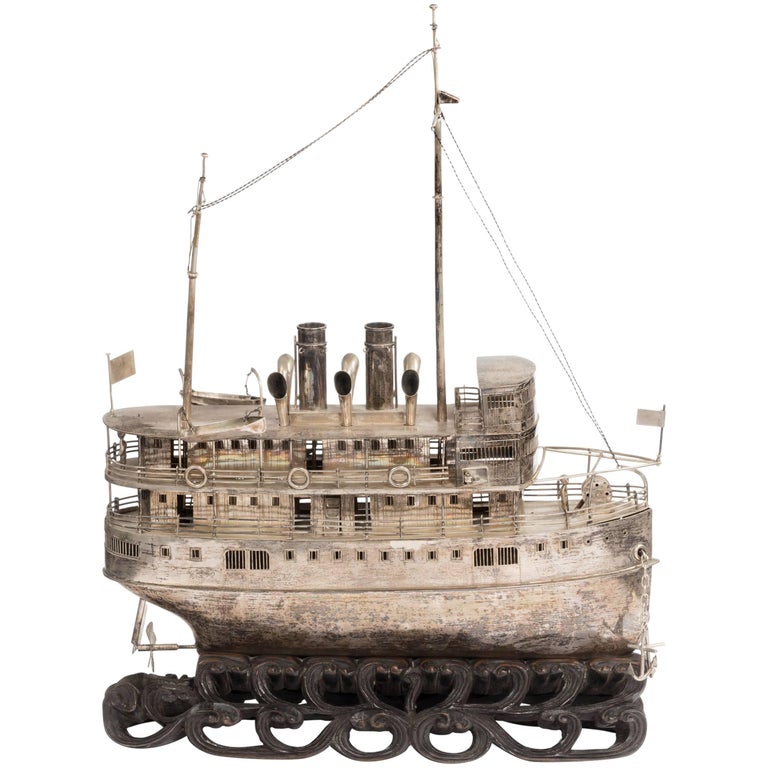 Chinese Silver Model of a River Steamer, with Three Tiers of Cabins For ...