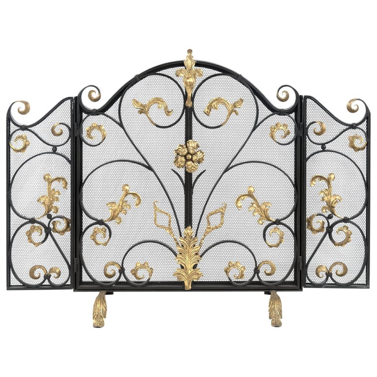 Gilt and Black Metal Fire Screen at 1stDibs