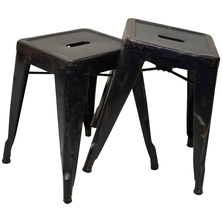 1940s Xavier Pauchard Pair of Blue Navy Metal Tolix Stools for French ...