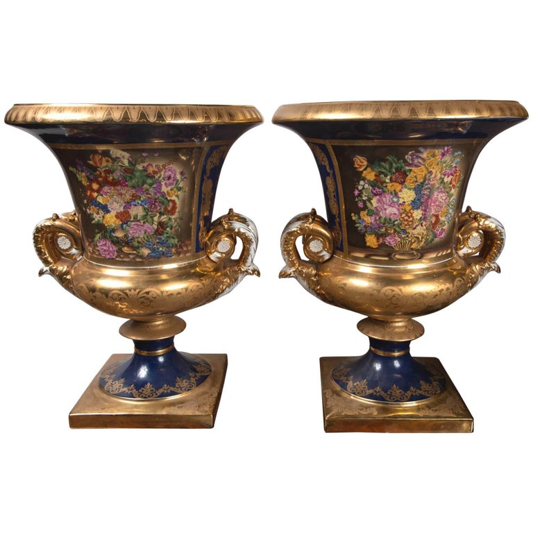 Pair of French Style Painted and Gilded Porcelain Classical Urns For ...