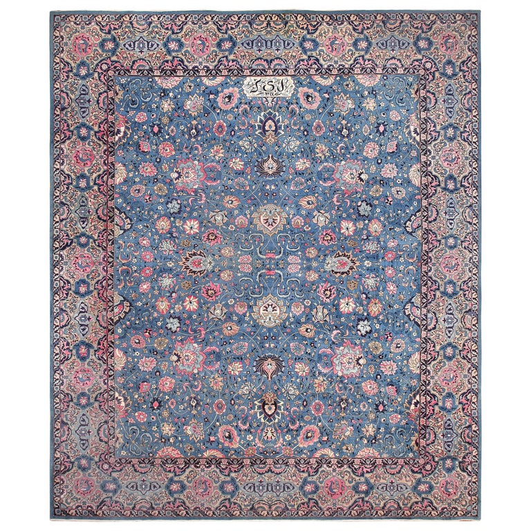 Large Light Blue Antique Indian Agra Rug at 1stdibs