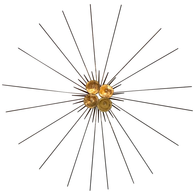 Mid-Century Modern Brutalist Metal Sunburst Wall Sculpture For Sale at ...