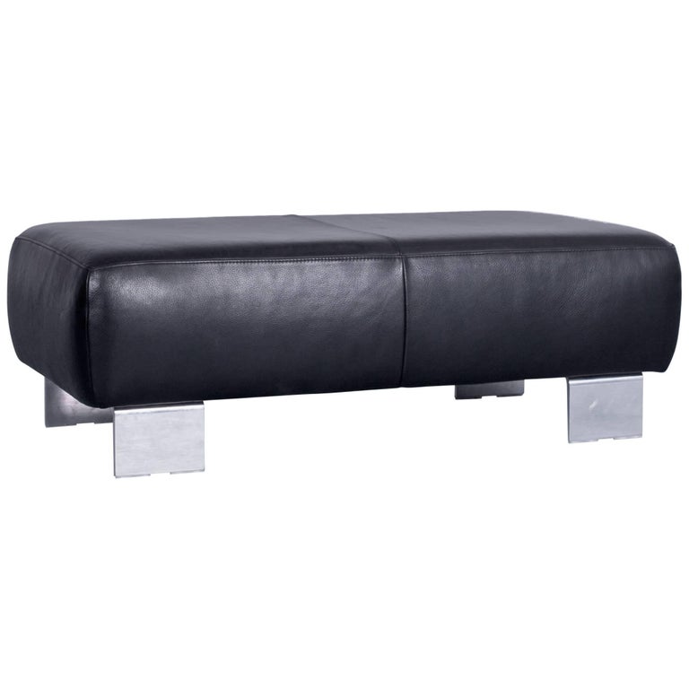 Musterring Designer Footstool Black Leather with Metal Feet Big ...