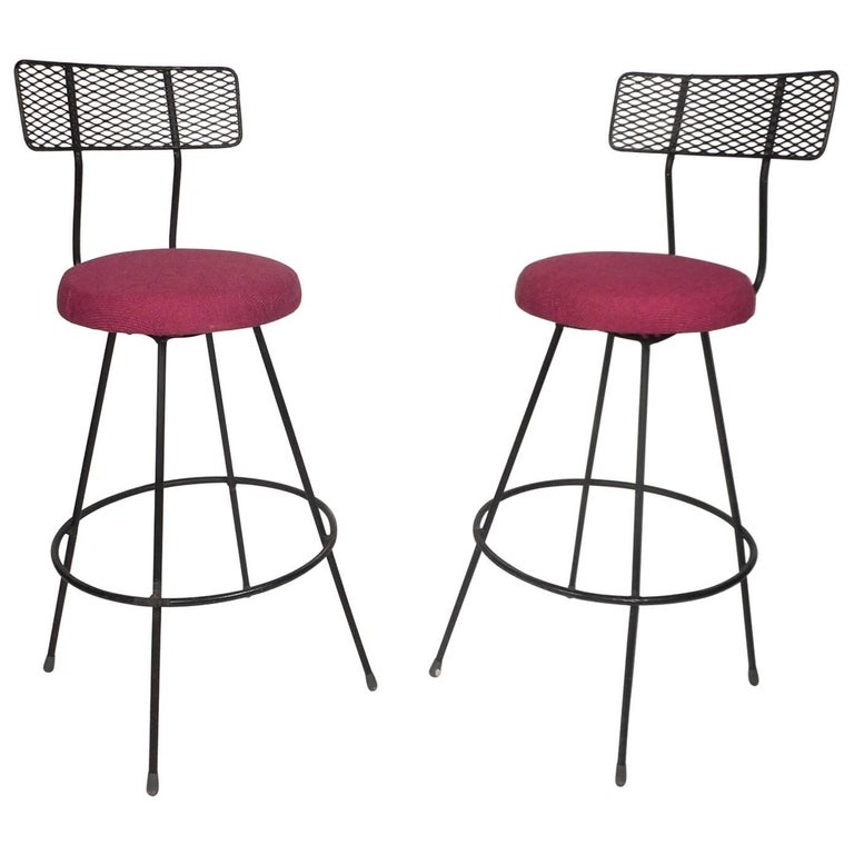 Pair of Vintage Warren Platner Style Wire-Frame Chrome Bar Stools at ...