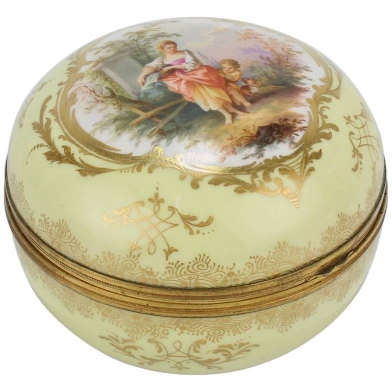 Antique Meissen Porcelain Yellow Ground Vanity or Dresser Box For Sale ...