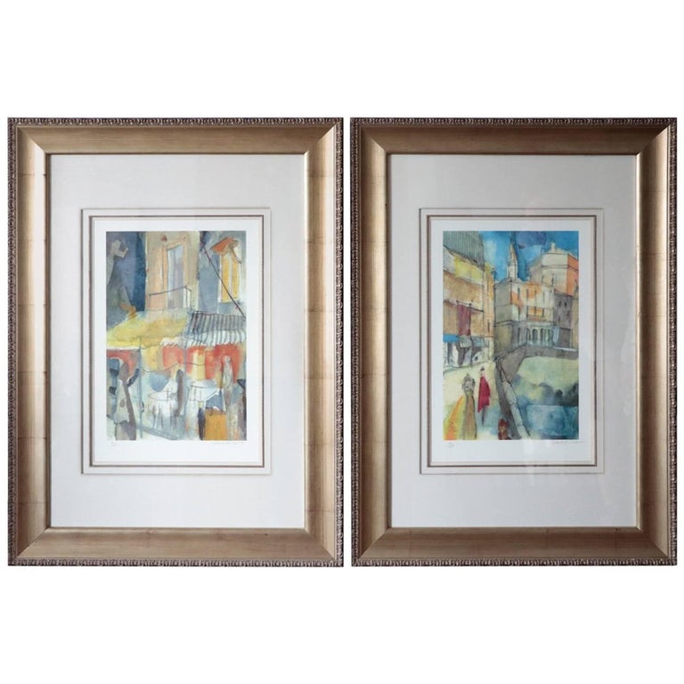 Signed Pair of Charles R Davies Colorful Scenes Art Window Looks and ...
