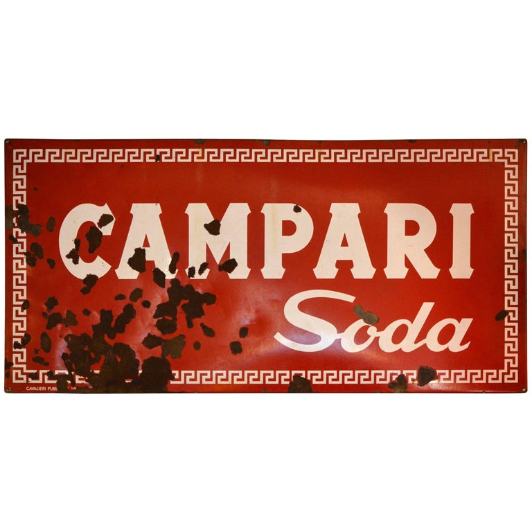 1960s Red Enamel Metal Vintage Italian Campari Soda Sign at 1stDibs