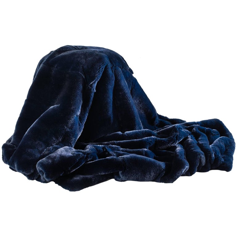 Navy Blue Rex Rabbit Fur Throw For Sale at 1stDibs