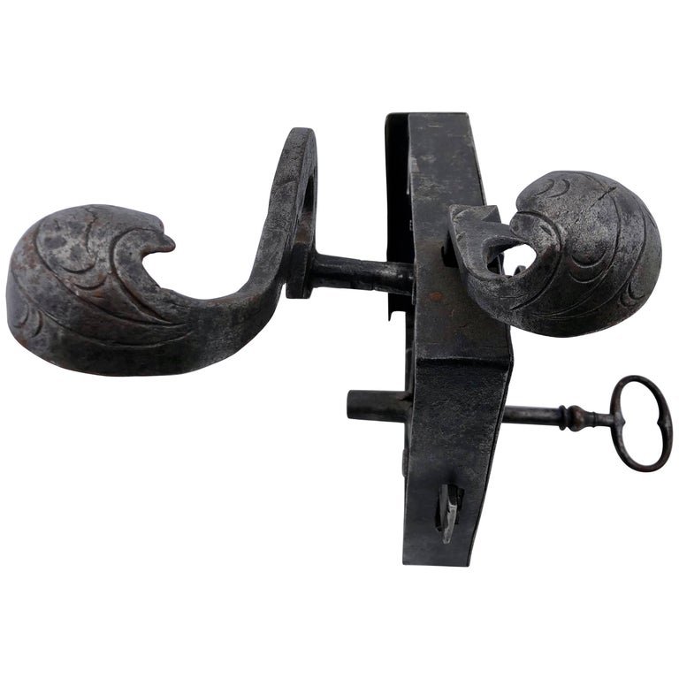 French Hand-Wrought Iron Deadbolt and Latch Lock with Forged Key, Louis ...