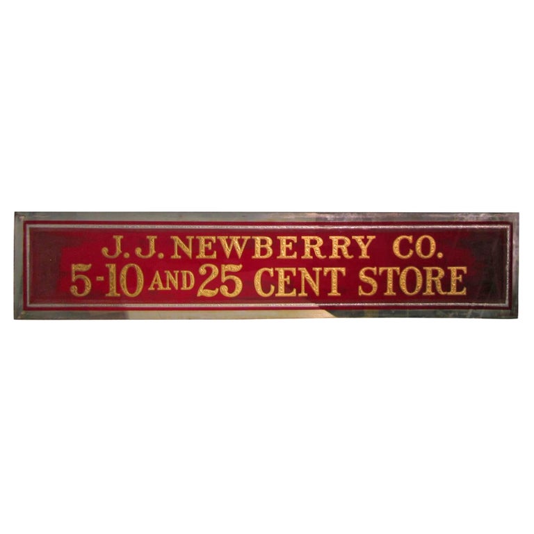 Early JJ Newberry Dept Store 5-10 and 25 Cent Sign Gilt Reverse Glass ...