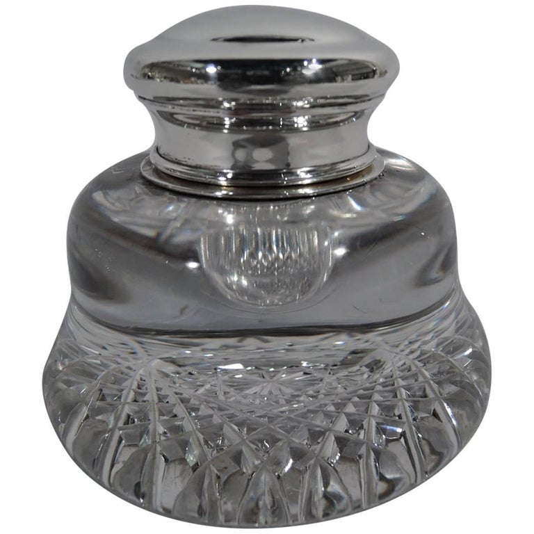 Antique Tiffany Sterling Silver And Cut Glass Inkwell For Sale At