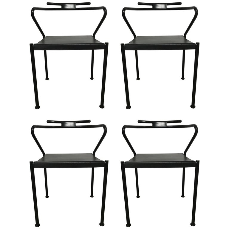 Set of Four Post Modern Black Leather Dining Chairs by Cidue at 1stDibs