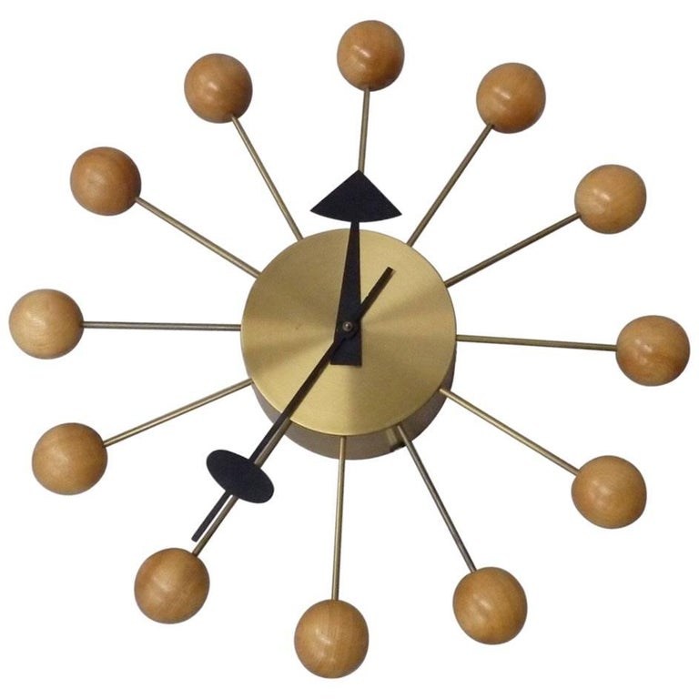 Early George Nelson Associates Howard Miller Blonde Ball Clock at 1stDibs