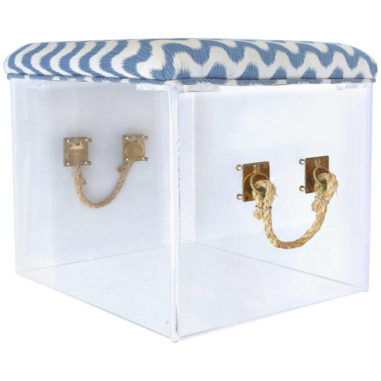 Custom Made Lucite Bench with Brass Nautical Rope Handles For Sale at ...