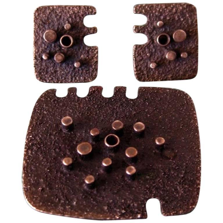 Jay Tuttle Sterling Silver Modernist Earrings and Brooch For Sale at ...