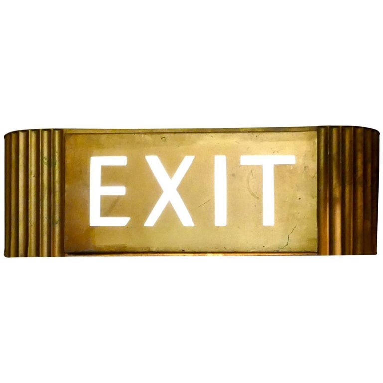 Gold Odeon Cinema EXIT Sign Electric Light at 1stDibs