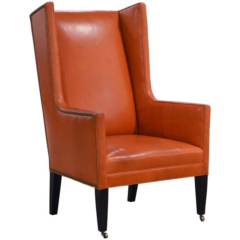 Elegant Modern Design Leather Wing Back Chair in Hermes Orange Color at ...