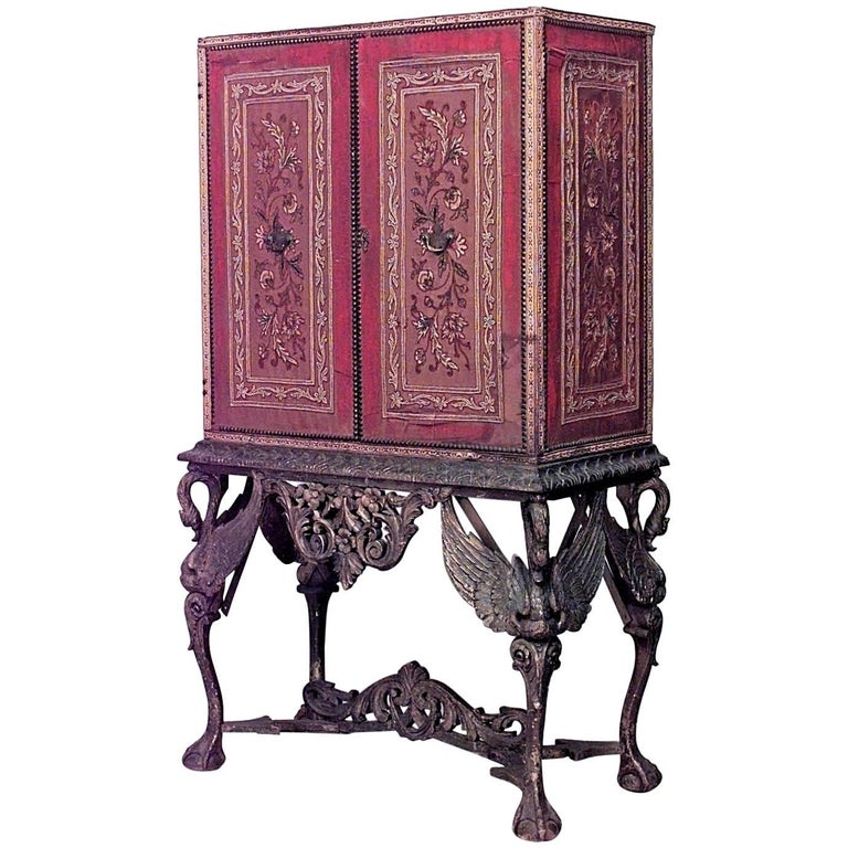 Spanish Renaissance Style Red Silk Cabinet on a Giltwood Base For Sale ...