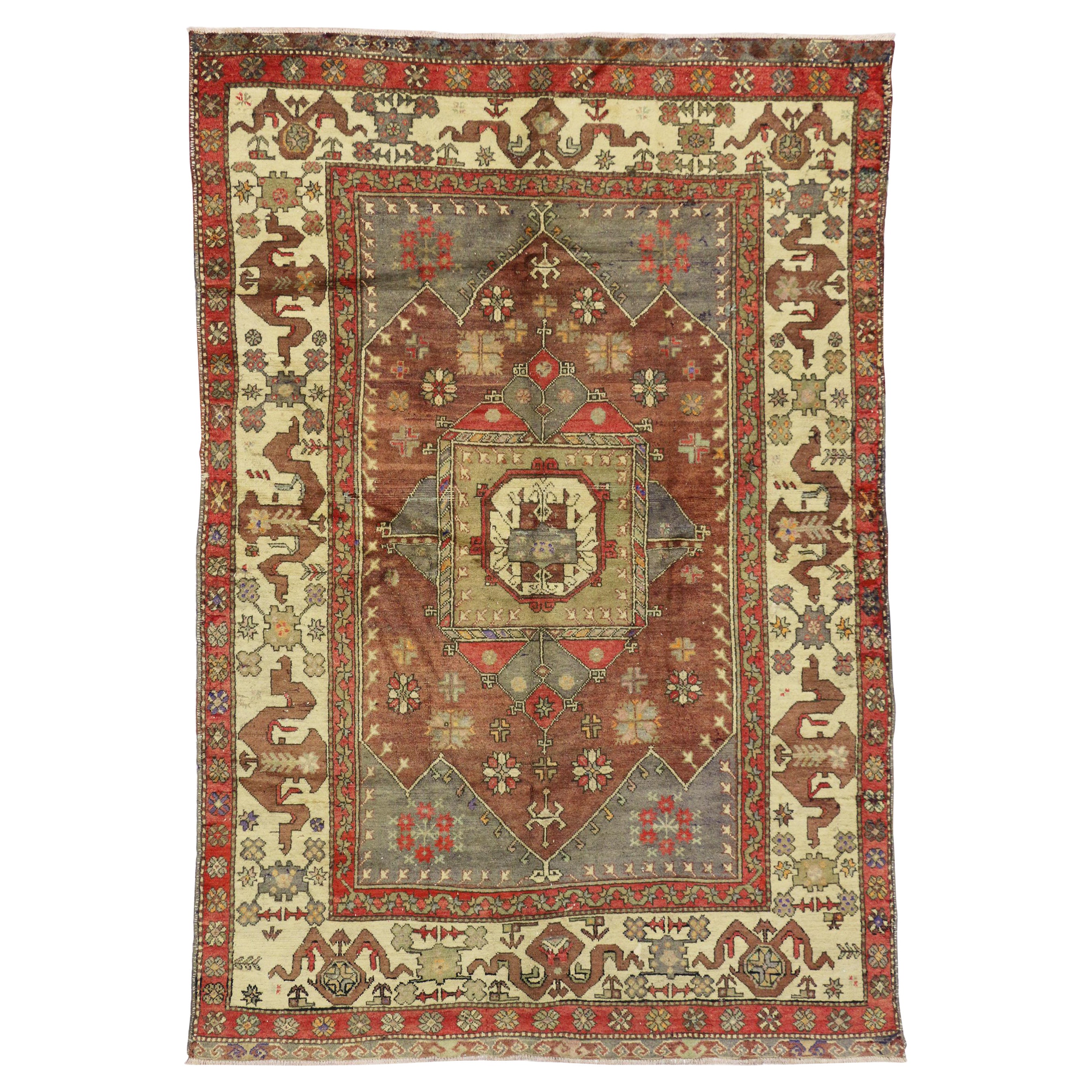 Rustic Style Vintage Turkish Oushak Area Rug with Warm, Rich Colors and ...
