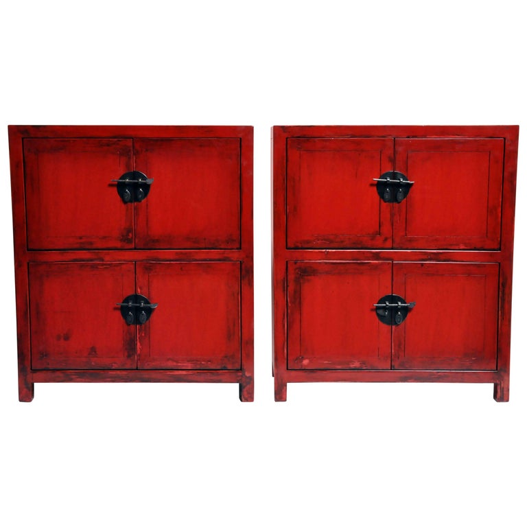 Pair of Red Lacquered Chinese Side Chests at 1stDibs
