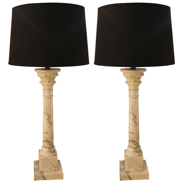 Pair of Italian Marble Column Lamps at 1stDibs