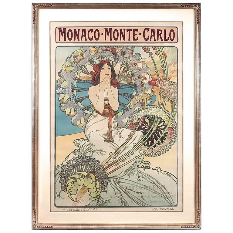French Art Nouveau Lithograph "Monaco Monte-Carlo" by Alphonse Mucha at ...