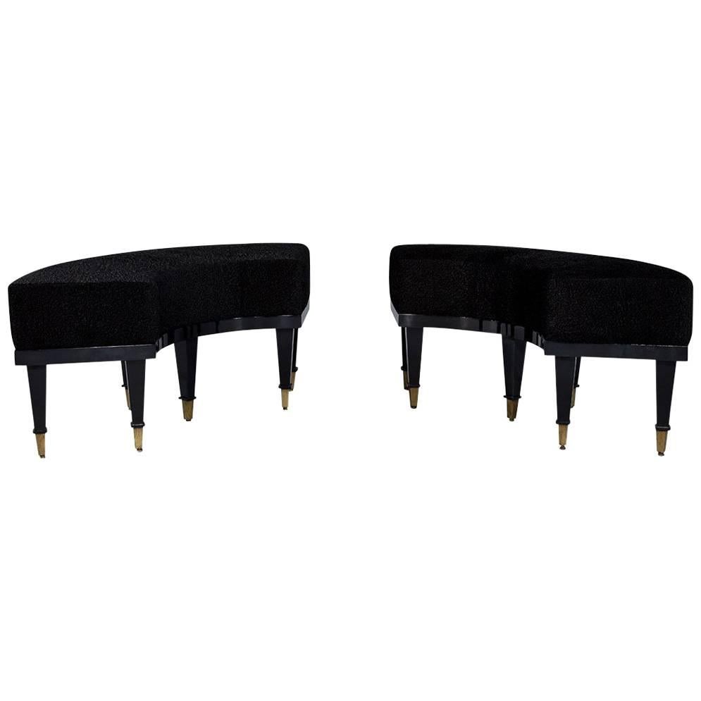 Pair of Vintage Black Lacquer Demilune Benches at 1stDibs