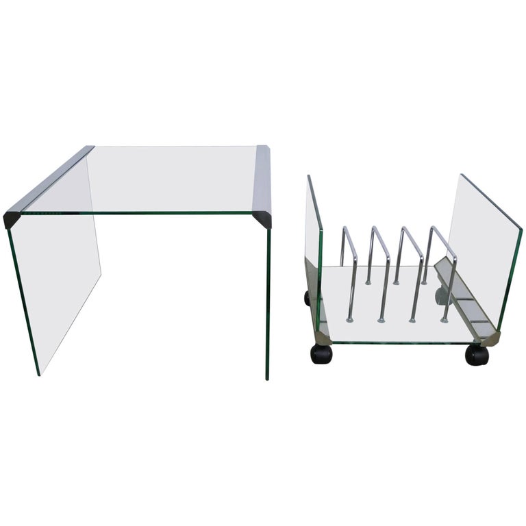 Glass Side Table with Magazine Rack from Galotti and Radice, Italy ...