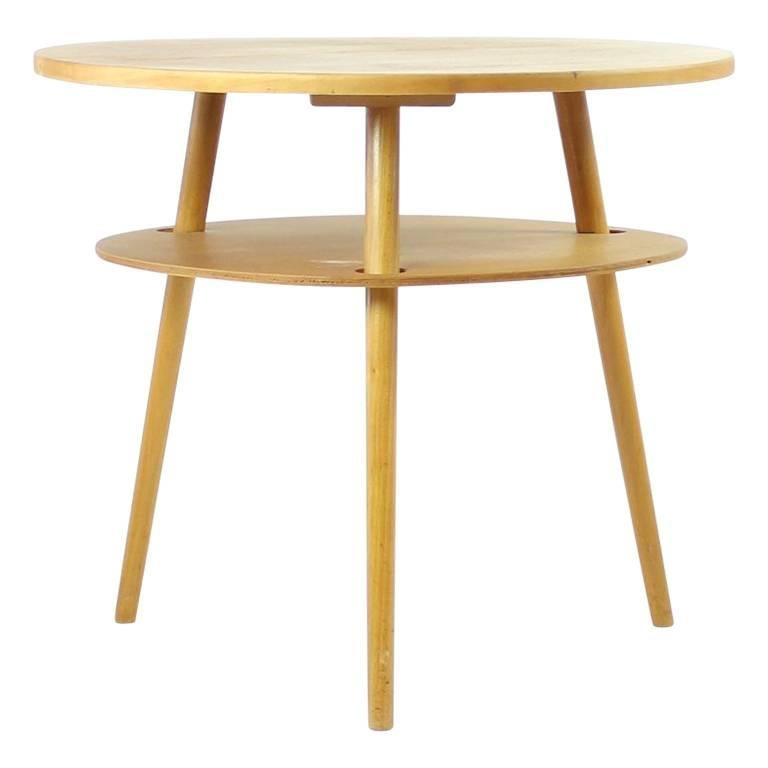 Midcentury Round Coffee Table on Three Legs, Drovopodnik Holesov, circa ...